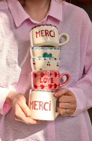 RICE BY RICE Ceramic Mug Hand Painted Merci