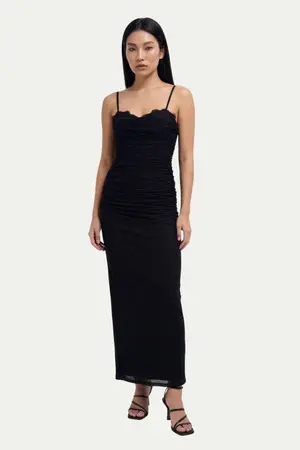 MISSPAP Premium Tulle Lace Trim Maxi Dress - Black