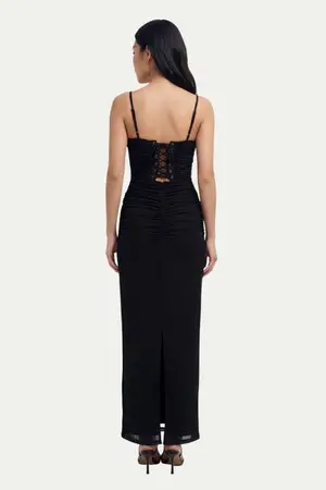 MISSPAP Premium Tulle Lace Trim Maxi Dress - Black
