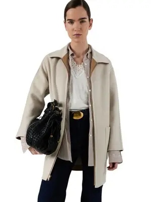 22535459 Cocoon Oversized Collared Coat - Straw