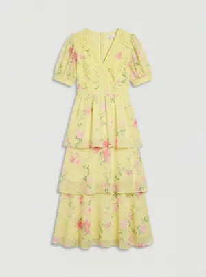 OASIS Floral Lace Tiered Midi Dress