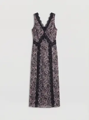 WAREHOUSE Printed Lace Trim V-neck Midi Dress