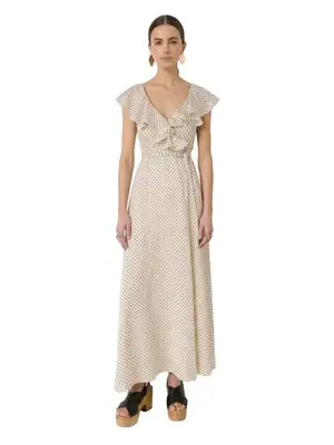 22535459 Ruffled V-neck Maxi Dress - Ecru