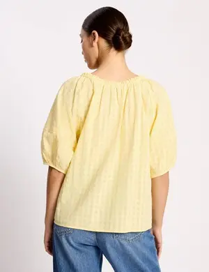 ALBARAY Seersucker Puff Sleeve Blouse