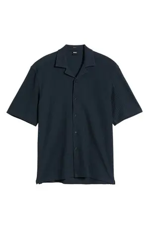 BOSS Lars Relaxed Fit Camp Shirt - Dark Blue