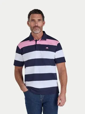 RAGING BULL Irregular Stripe Rugby T-shirt - Navy