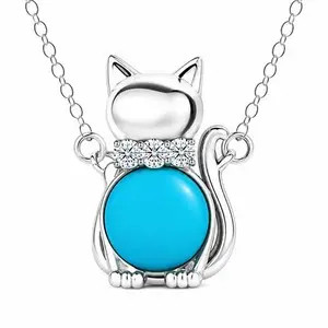DONATELLO GIAN Turquoise Kitty Cat Necklace - Silver