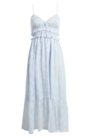 ALL IN FAVOR Ruffle Hem Eyelet Maxi Dress - Light Blue