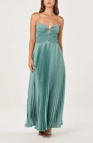 Astr The Label Alaia Pleat Evening Gown Seafoam