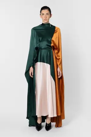 ROKSANDA Andromeda Draped Silk Maxi Dress - Forest/cinnamon/rose