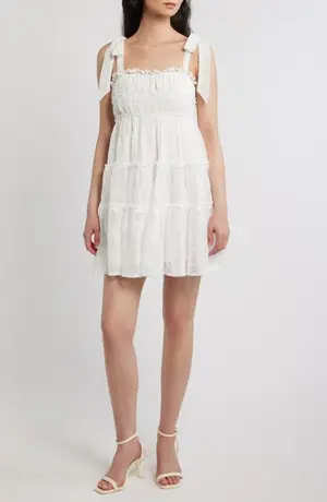 ALL IN FAVOR Tiered Eyelet Mini Sundress - Ivory