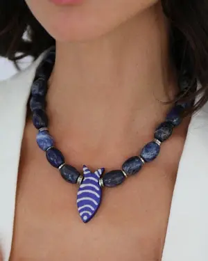 BY LILLA Poseidon Beaded Necklace With Fish Pendant
