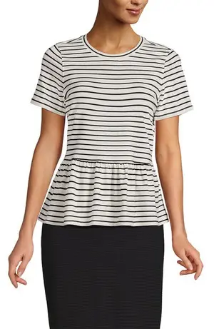 LANDS' END Short Sleeve Lightweight Jersey Crew Neck Peplum Tee