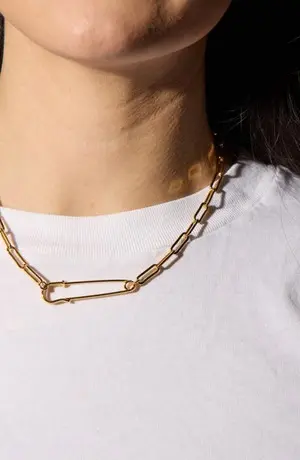 NICKEL & SUEDE Safety Pin Necklace - Silver
