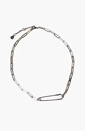 NICKEL & SUEDE Safety Pin Chain Necklace - Silver