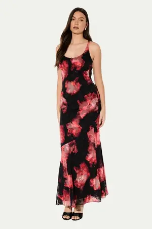 MISSPAP Burnout Scoop Neck Bias Maxi Dress - Multi