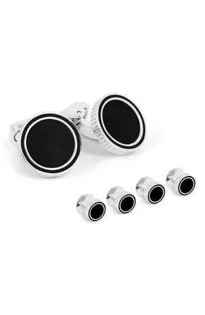 THOMPSON OF LONDON Thompson Tambor Onyx Cuff Link & Stud Set - Black