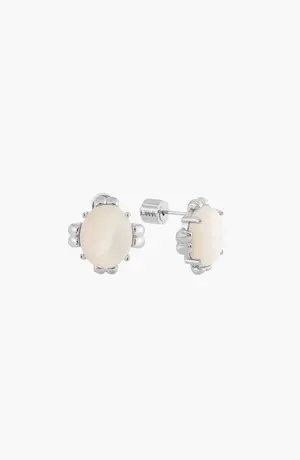 JOIANA JEWELRY White Shell Pearl Studs White Silver