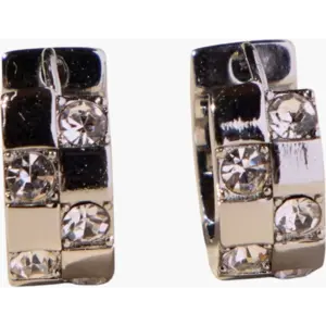 NICKEL & SUEDE Pavé Checkered Huggies - Silver