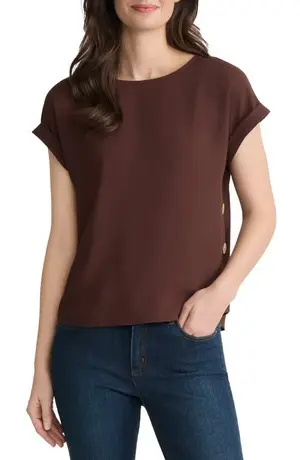 Jones New York Side Button Detail Woven Top - Fudge