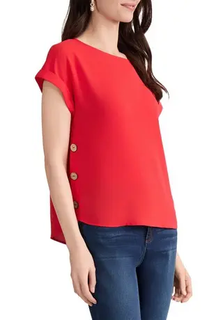 Jones New York Side Button Detail Woven Top - Rouge