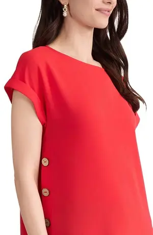 Jones New York Side Button Detail Woven Top - Rouge