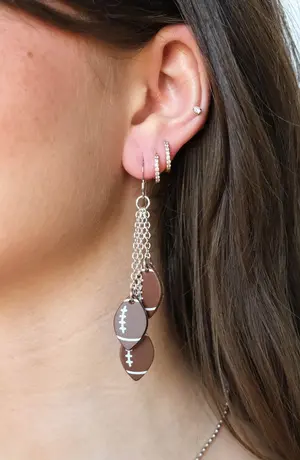NICKEL & SUEDE Touchdown Football Drop Earrings - Silver