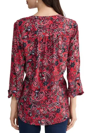 Jones New York Paisley Print Tunic With Roll-tab Cuffs