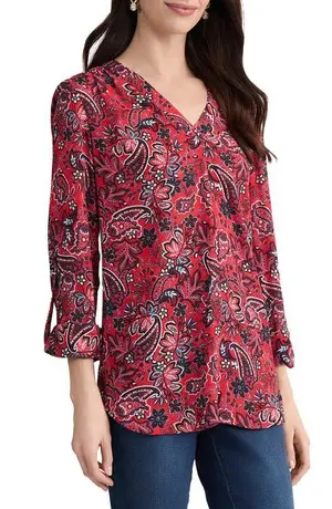 Jones New York Paisley Print Tunic With Roll-tab Cuffs