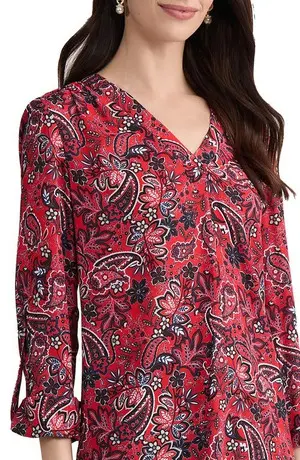 Jones New York Paisley Print Tunic With Roll-tab Cuffs