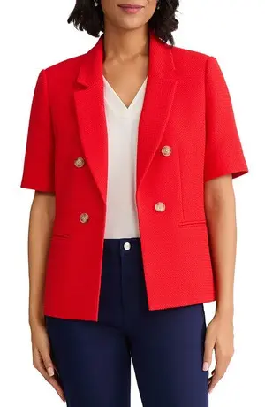 Jones New York Short Sleeve Double Breasted Blazer - Rouge
