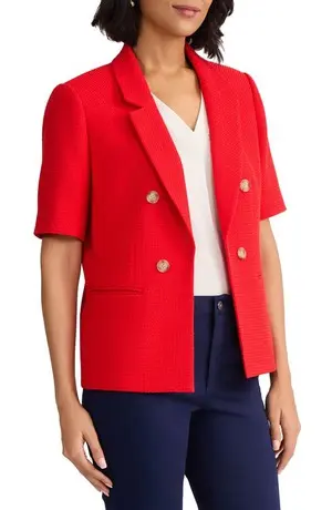 Jones New York Short Sleeve Double Breasted Textured Blazer