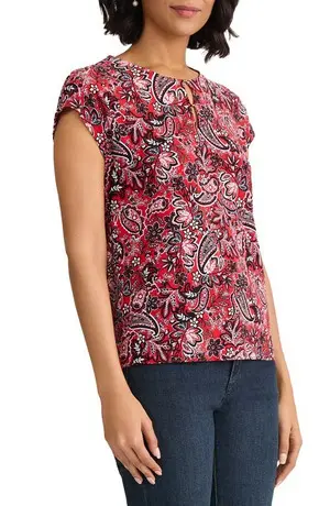 Jones New York Paisley Keyhole Crepe Knit Top