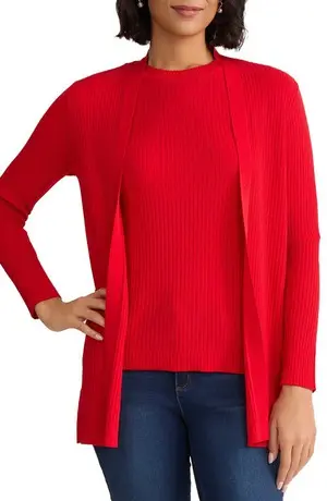 Jones New York Sutton Ribbed Open Front Cardigan - Rouge