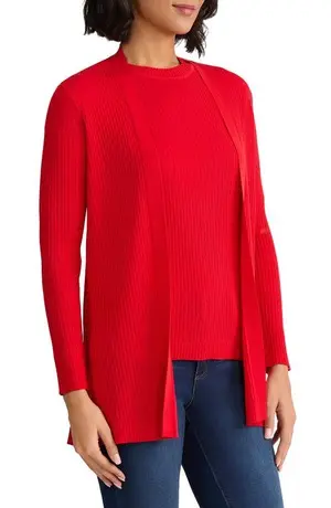 Jones New York Sutton Ribbed Open Front Cardigan - Rouge