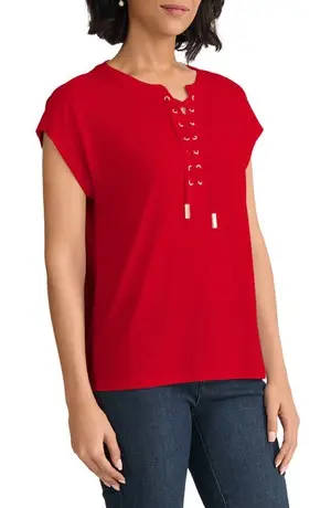 Jones New York Lace-up Crepe Top