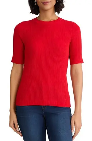 Jones New York Sutton Crewneck Short Sleeve Ribbed Sweater - Rouge
