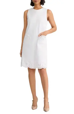 Jones New York Eyelet Embroidery Sleeveless Minidress - Soft White