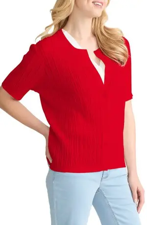 Jones New York Rib Short Sleeve Cardigan