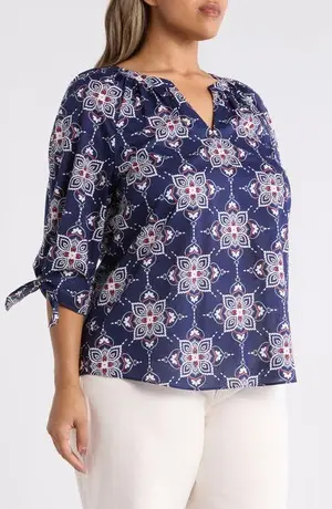 Jones New York Geometric Print Cotton Top