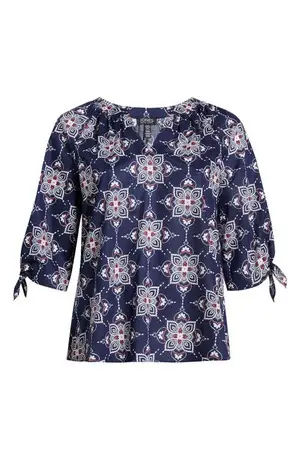 Jones New York Geometric Print Cotton Top