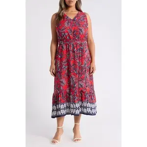 Jones New York Leaf Print Sleeveless Maxi Dress - Rogue Multi