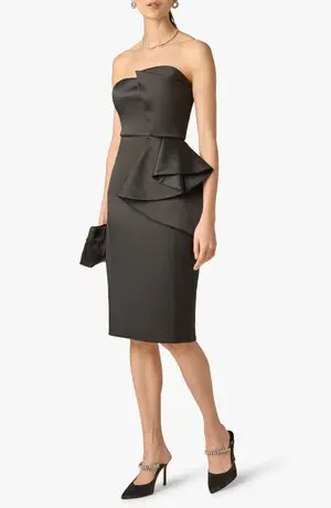 Aidan Mattox Strapless Stretch Mikado Cocktail Dress With Ruffle Detail