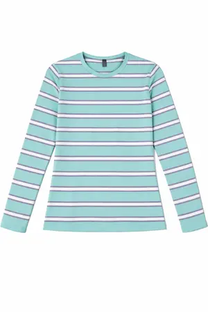 46227 Striped Crew Neck Long Sleeve Knit Top - Mint