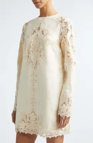 Ulla Johnson Camie Lace Long Sleeve Shift Mini Dress