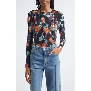 Ulla Johnson Clover Floral Frill Detail Jersey Top - Nocturne