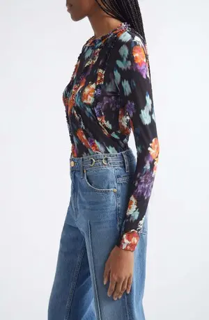 Ulla Johnson Clover Floral Frill Detail Jersey Top