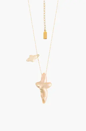 JOIANA JEWELRY Grace Double Cross Necklace With Freshwater Pearls - Gold