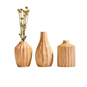 BE HOME Kiln Carved Mini Vasesset Of 3 - Mango