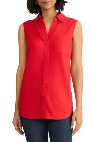 Jones New York Sleeveless Spread Collar Button-up Shirt - Rouge
